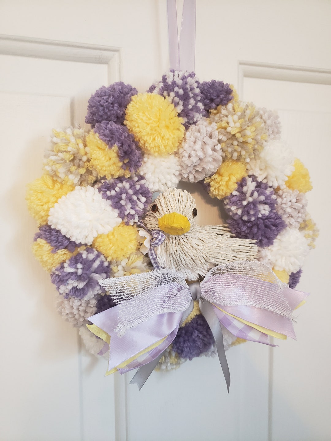 Spring Bird Wreath, Wall Hanging, Pompom Wreath, Bird Lovers, Bird ...