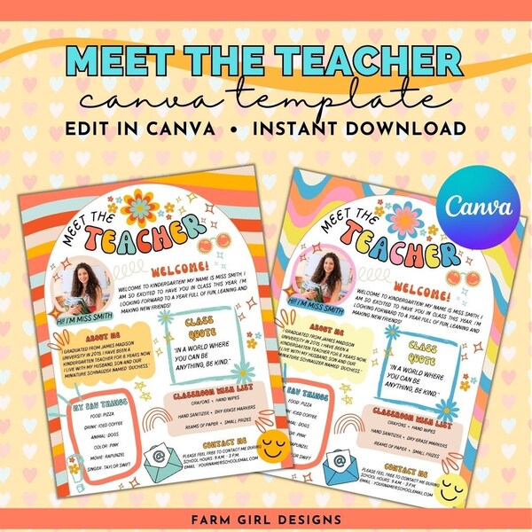 Meet the Teacher Template Retro - Etsy