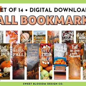 Printable Fall Bookmarks, Fall Printable, Fall Bookmark Set, Autumn ...