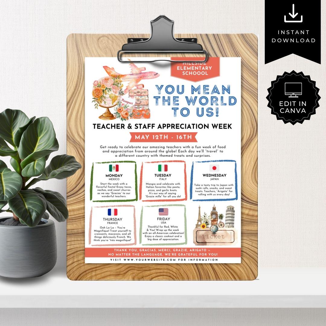 Around the World Teacher Appreciation Template, Airplane Themed Teacher ...