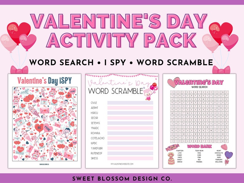 Valentines Day Activity Pack, Kids Printable, Printable Valentine's Day ...