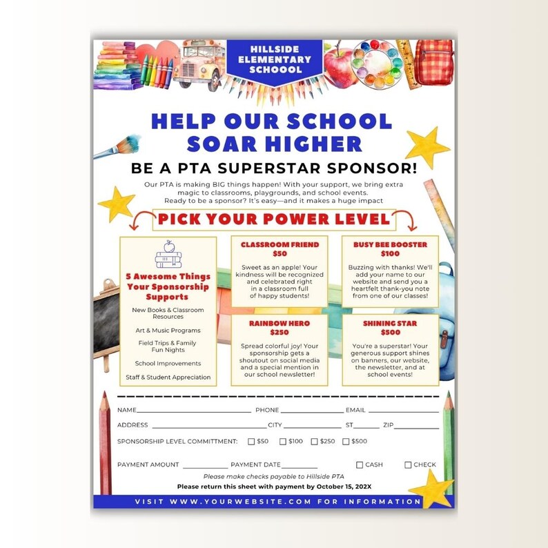 PTA Sponsorship Template, Pta Fundraising Plan, Sponsorship Levels ...