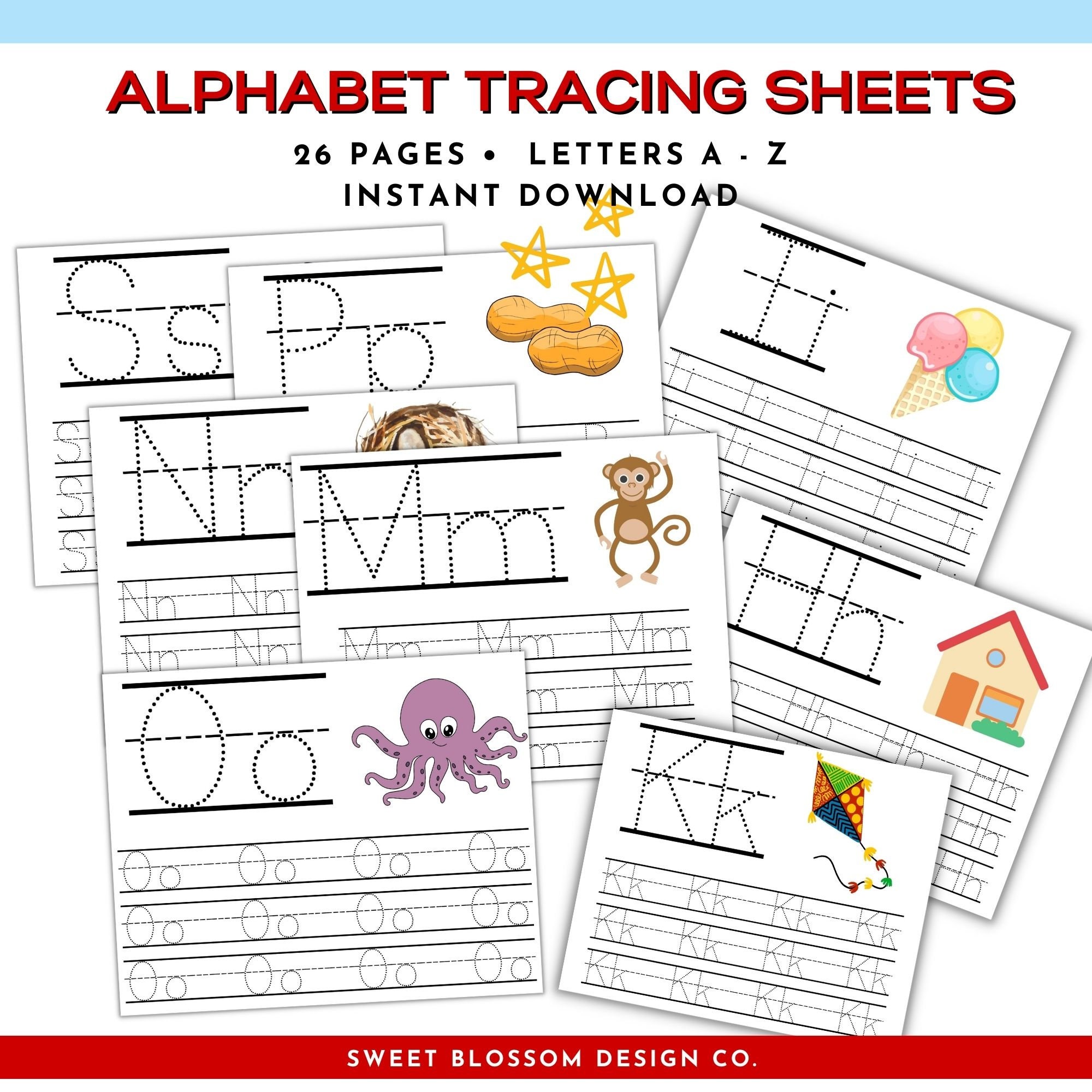 Alphabet Tracing Worksheet Preschool Handwriting Practice - Etsy