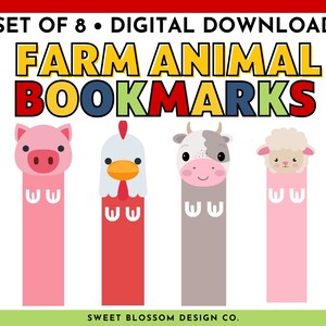 Farm Animal Bookmarks, Bookmarks for Kids, Printable Bookmarks, Barn ...