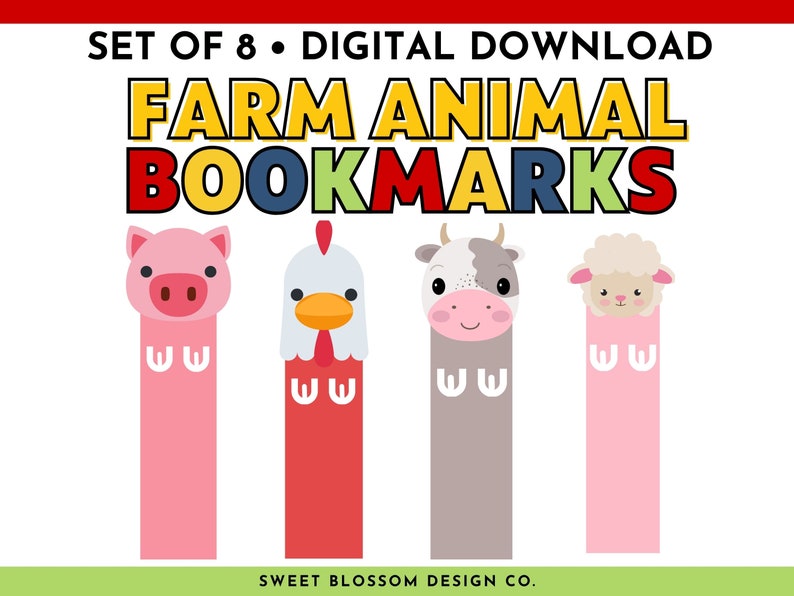 Farm Animal Bookmarks, Bookmarks for Kids, Printable Bookmarks, Barn ...