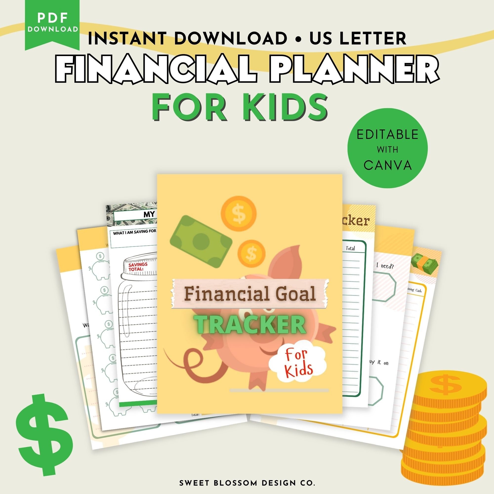 Savings Tracker for Kids, Editable Kids Financial Planner, Financial ...