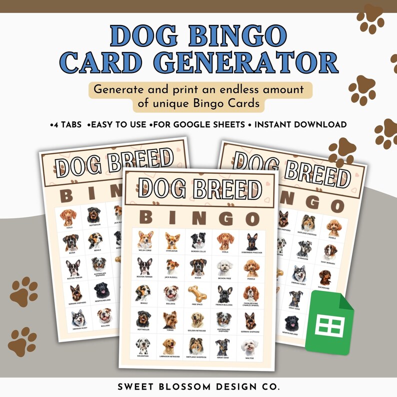 Dog Bingo Card Generator for Google Sheets, Printable Dog Bingo Cards ...