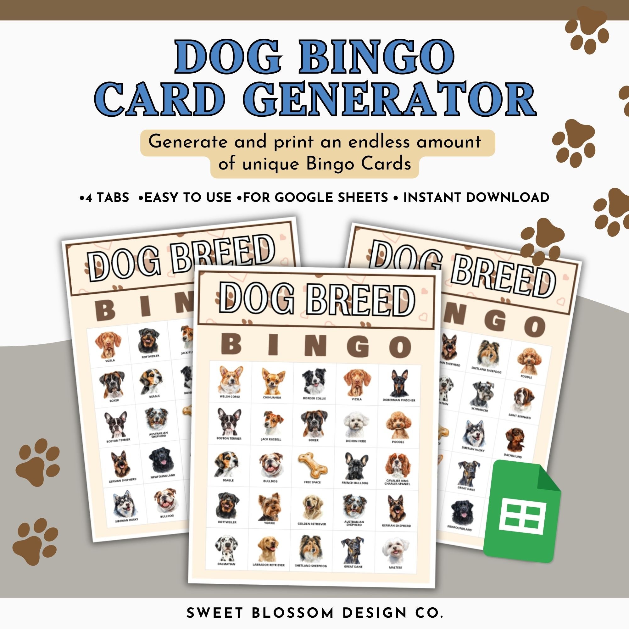 Dog Bingo Card Generator for Google Sheets, Printable Dog Bingo Cards ...