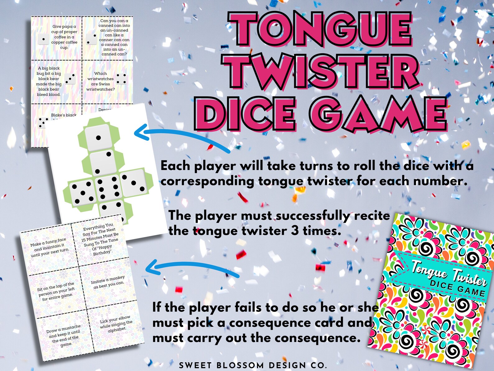 Tongue Twisters for Kids, Tongue Twisters Printable Dice Game, Printable Game for Kids, Party ...