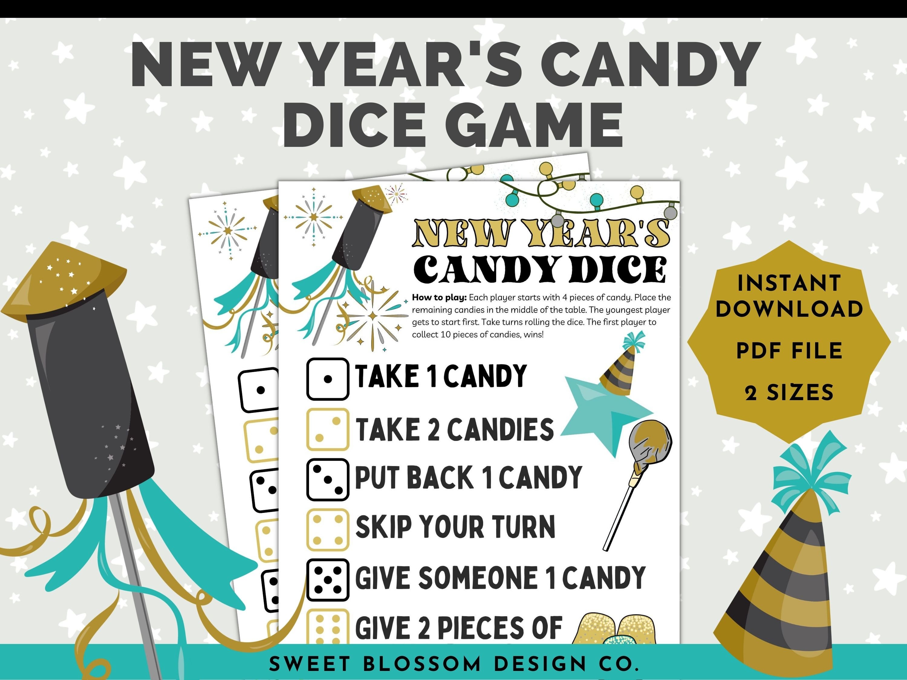 New Year's Candy Dice Game, Printable Games for Kids, New Year's Eve ...