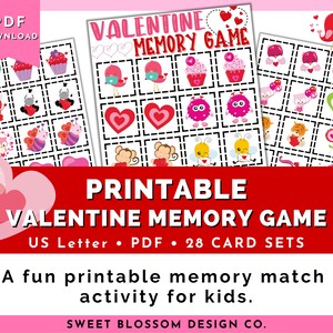 Valentine Memory Game, Printable Valentine Matching Game, Kids Memory ...