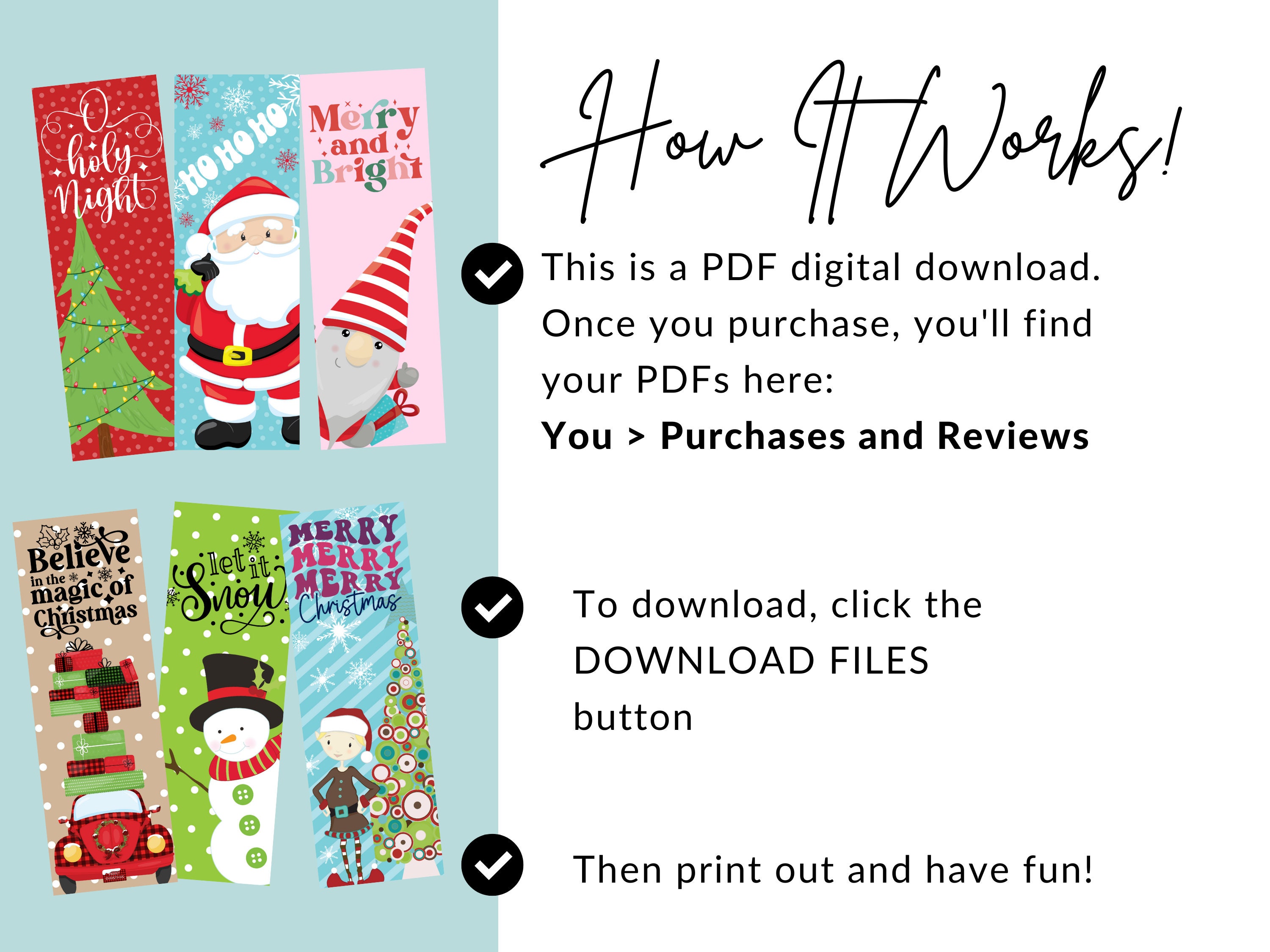 Christmas Printable Bookmarks, Christmas Coloring Bookmarks, Holiday ...