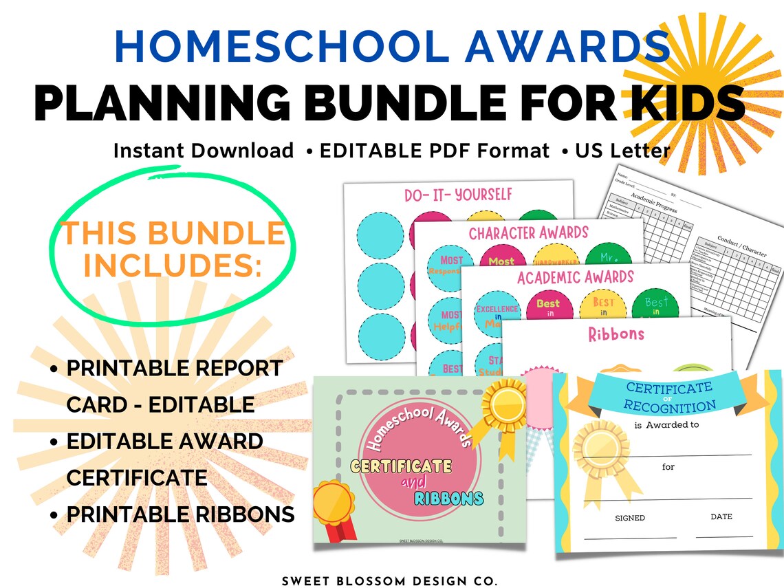 Homeschool Awards Bundle Editable Report Card Editable - Etsy