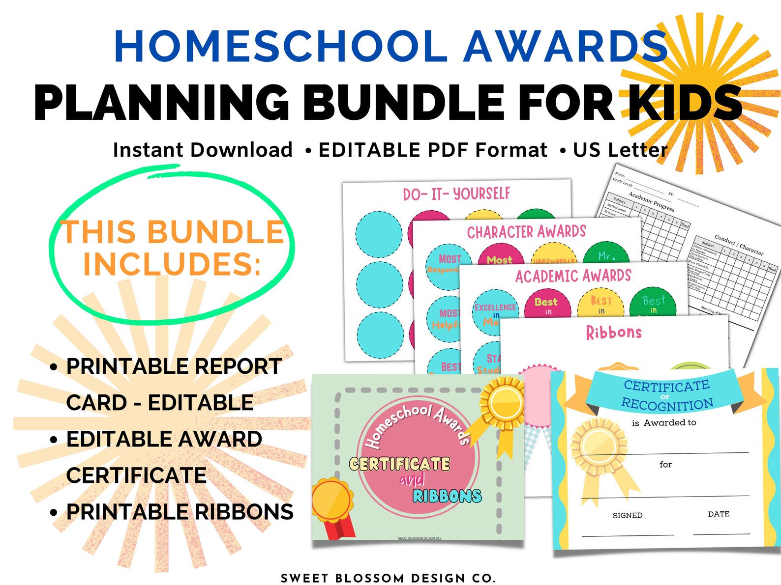 Homeschool Awards Bundle, Editable Report Card, Editable Certificate ...