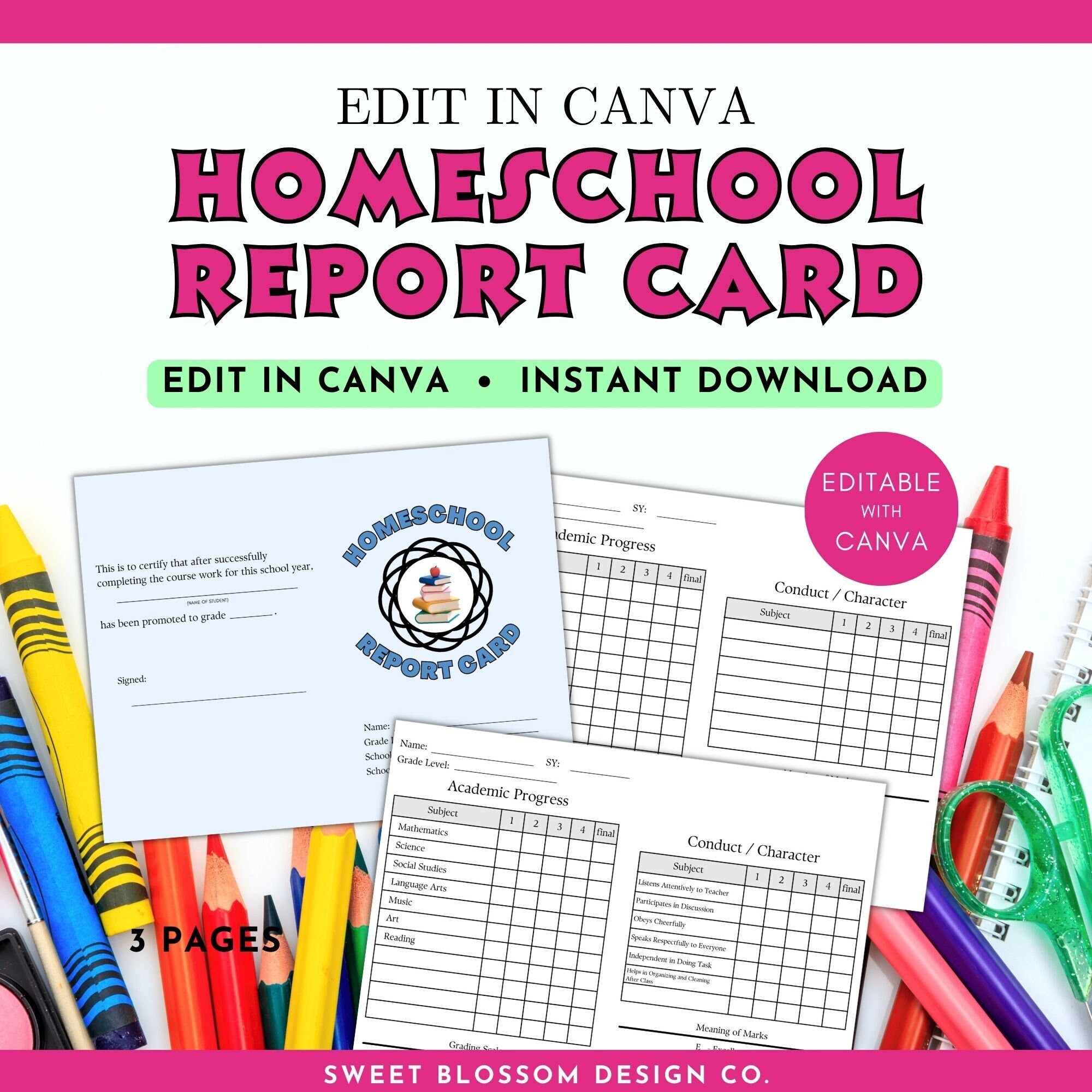 Editable Homeschool Report Card, Homeschool Progress Report, Report Card Template for Homeschool ...