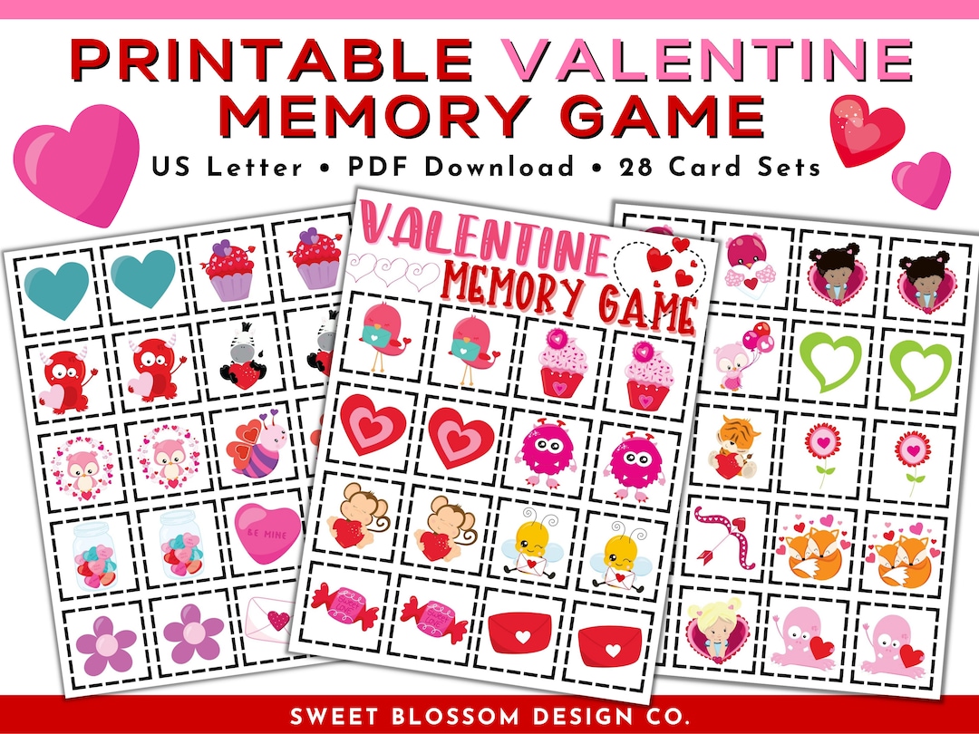 Valentine Memory Game, Printable Valentine Matching Game, Kids Memory ...
