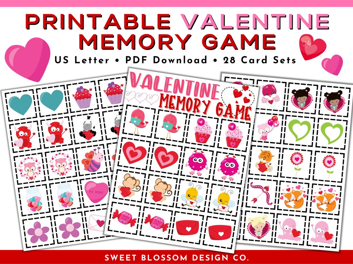 Valentine Memory Game, Printable Valentine Matching Game, Kids Memory ...