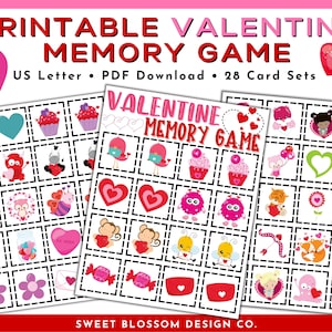 Valentine Memory Game, Printable Valentine Matching Game, Kids Memory ...