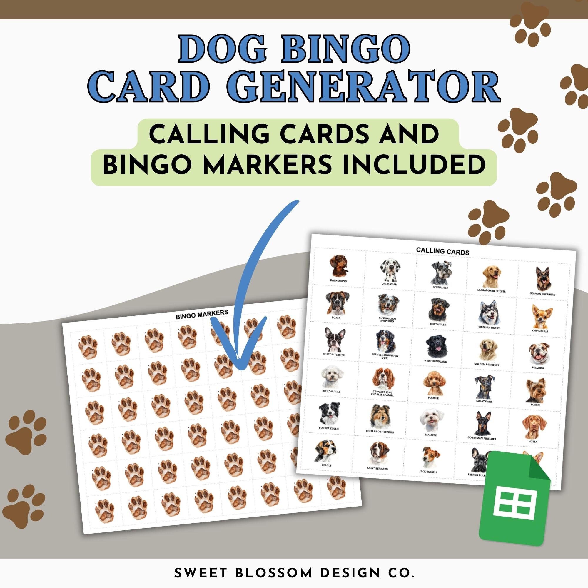 Dog Bingo Card Generator for Google Sheets, Printable Dog Bingo Cards ...