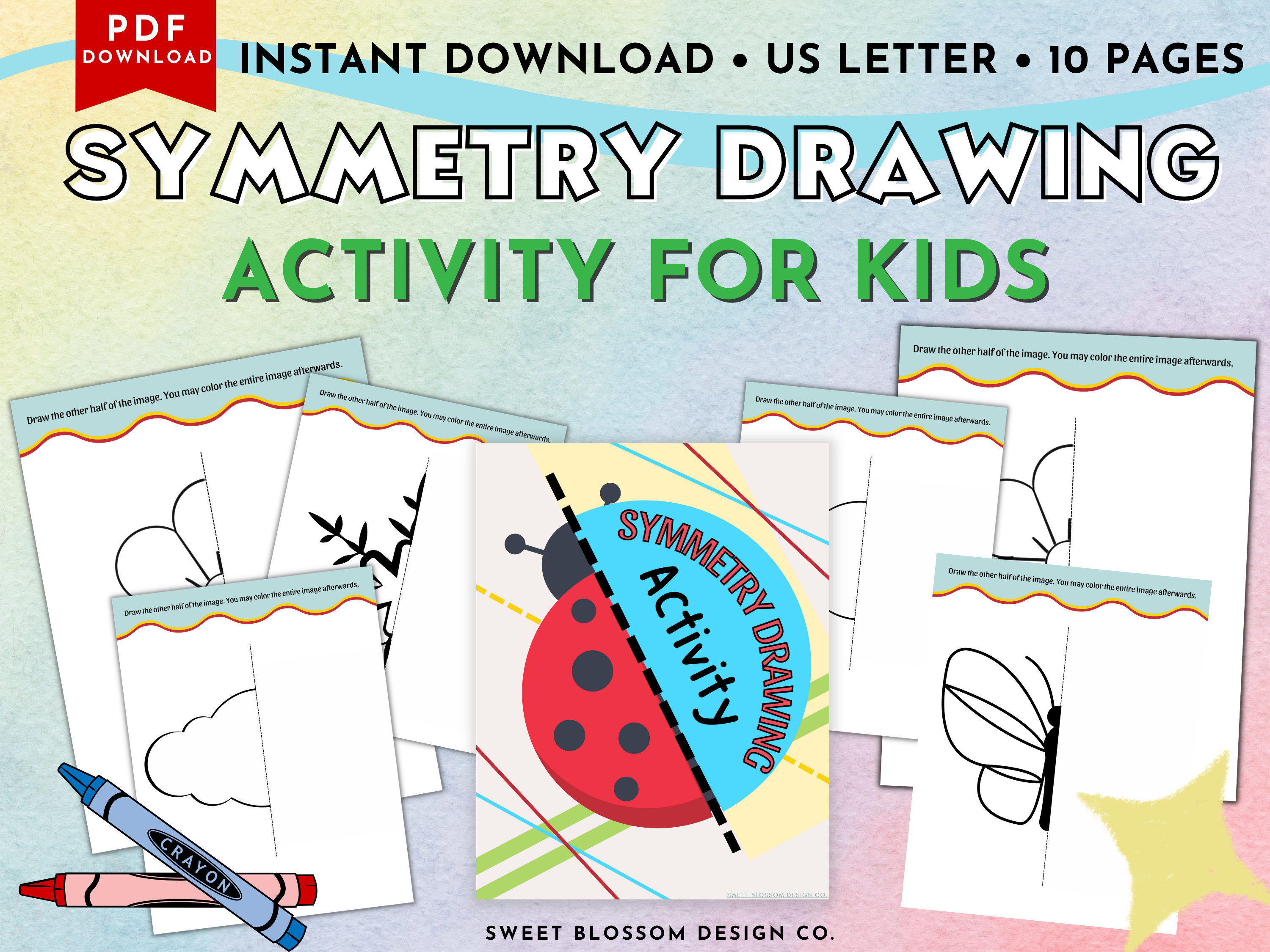 Symmetry Worksheets for Kids, Drawing Activity Packet, Lines of ...