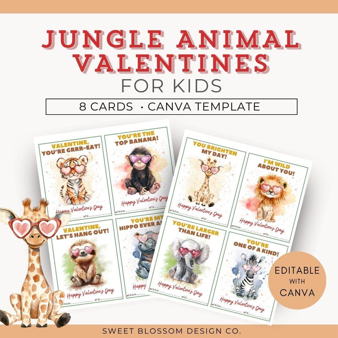 Printable Jungle Animals Valentines, Cute Zoo Animal Cards, Cute ...