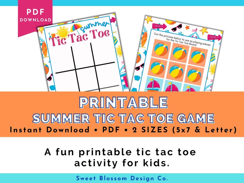 Summer Tic Tac Toe Printable, Tic Tac Toe Printable Sheets, Summer ...