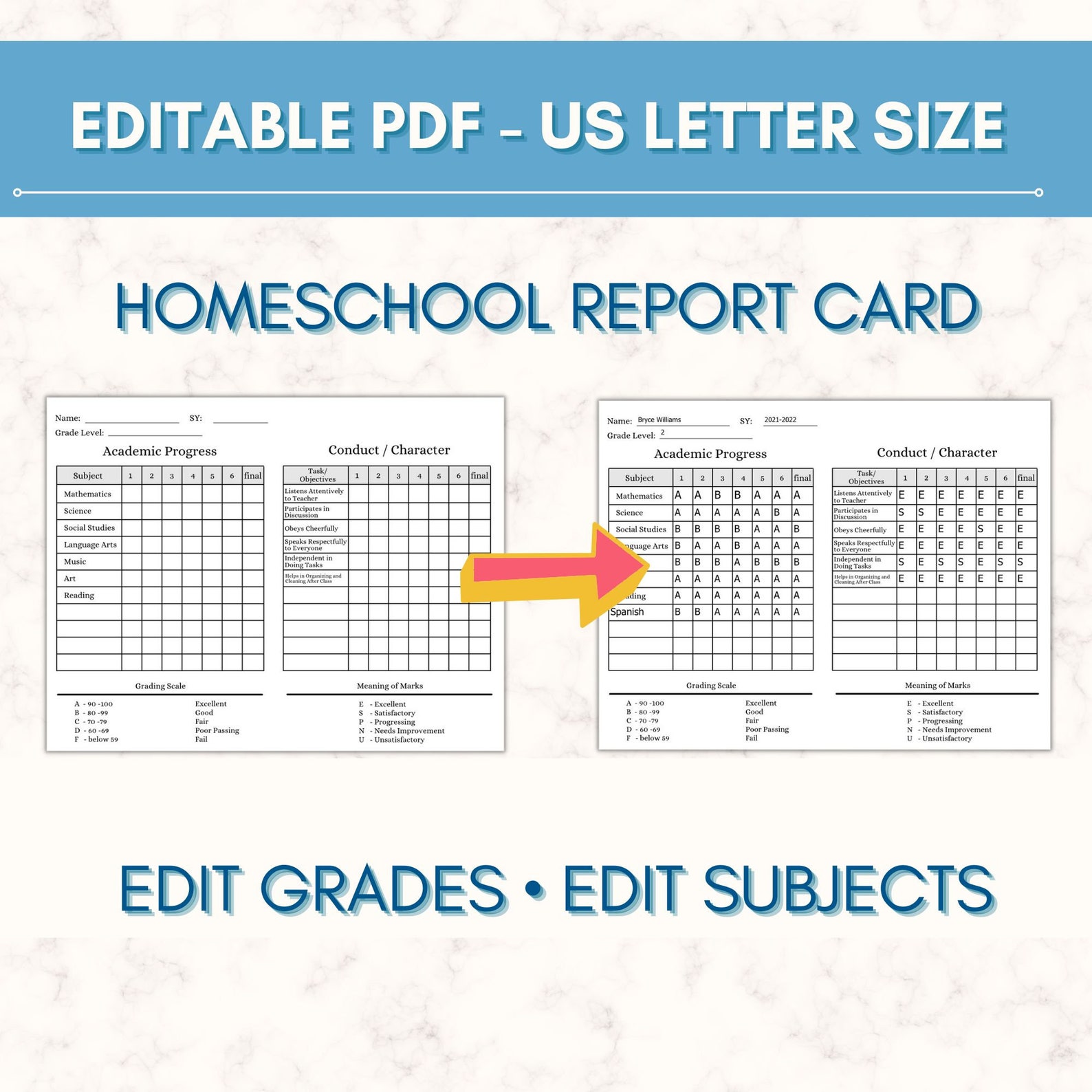 Editable Homeschool Report Card, Homeschool Progress Report, Report ...