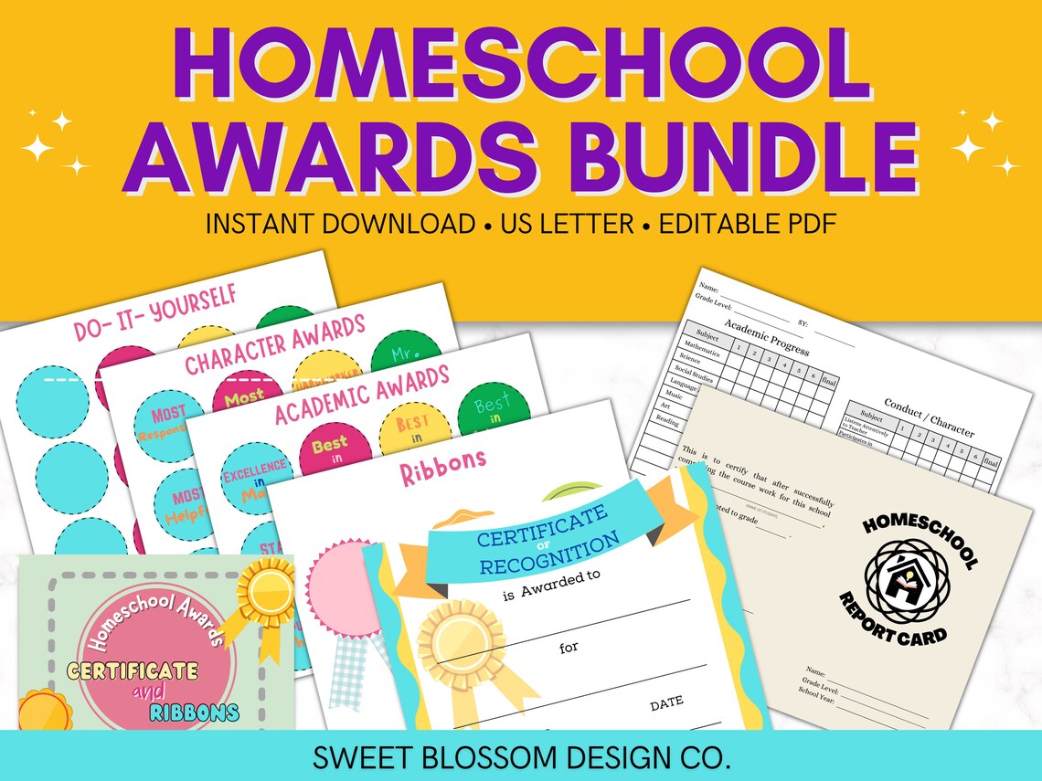 Homeschool Awards Bundle Editable Report Card Editable - Etsy