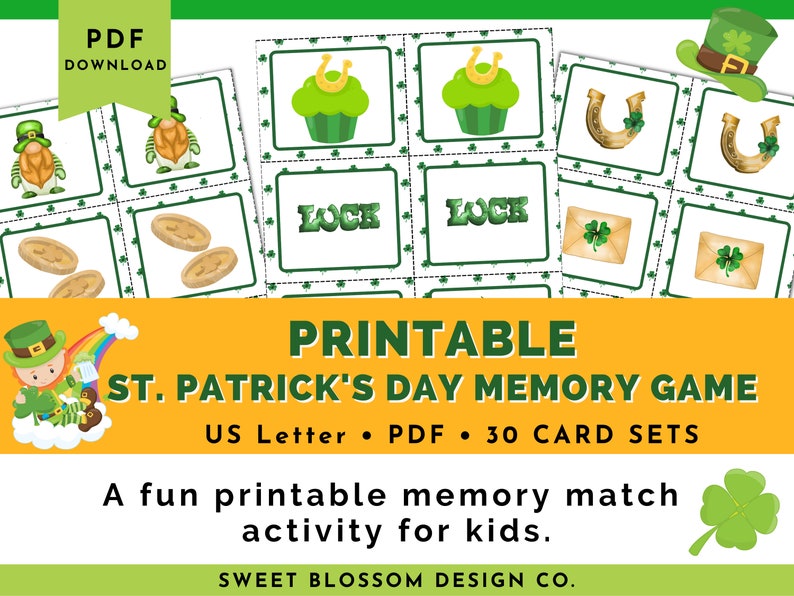 St Patrick's Day Matching Game, Printable Matching Game, Kids Memory ...