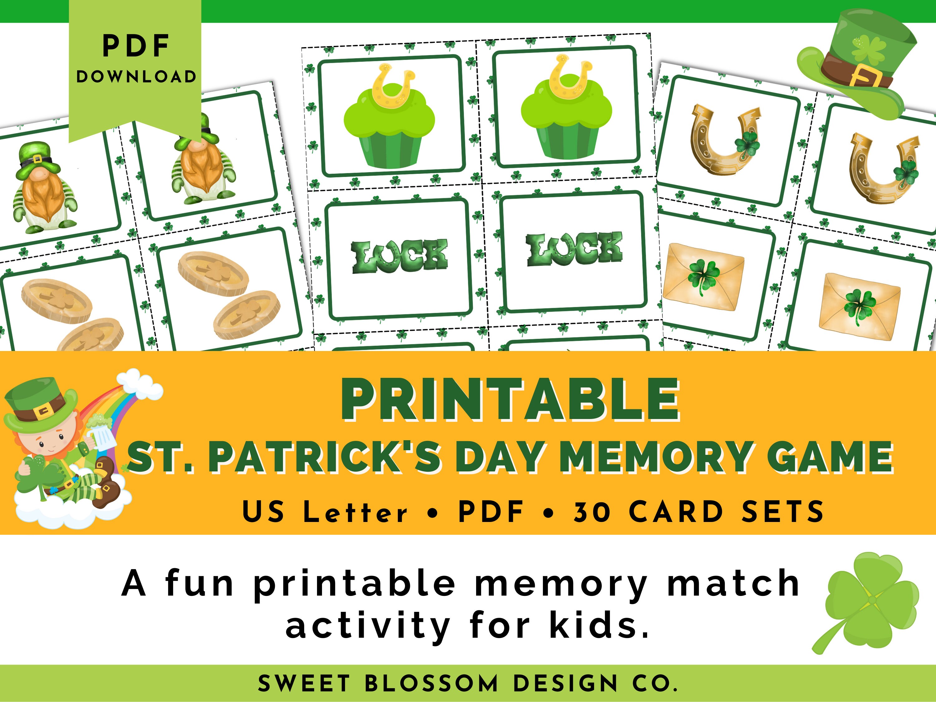 St Patrick's Day Matching Game, Printable Matching Game, Kids Memory ...