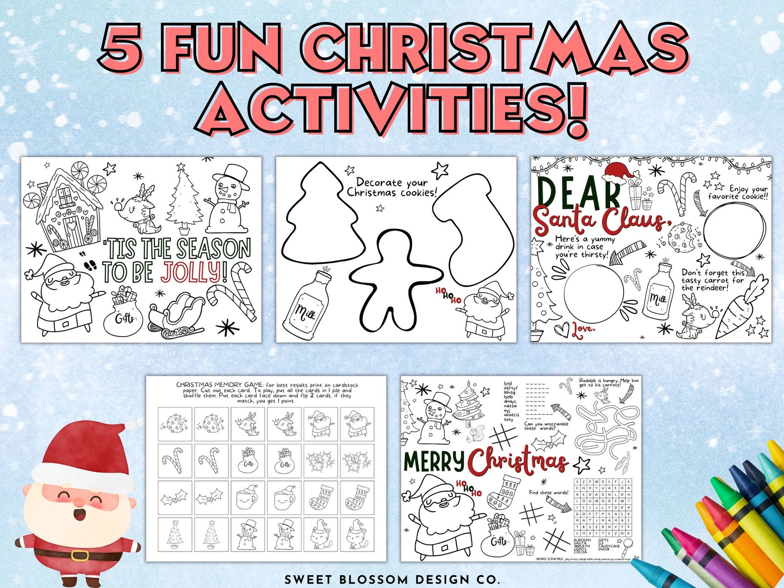 Christmas Activity Placemats, Kids Coloring Placemats Pack of 5 ...