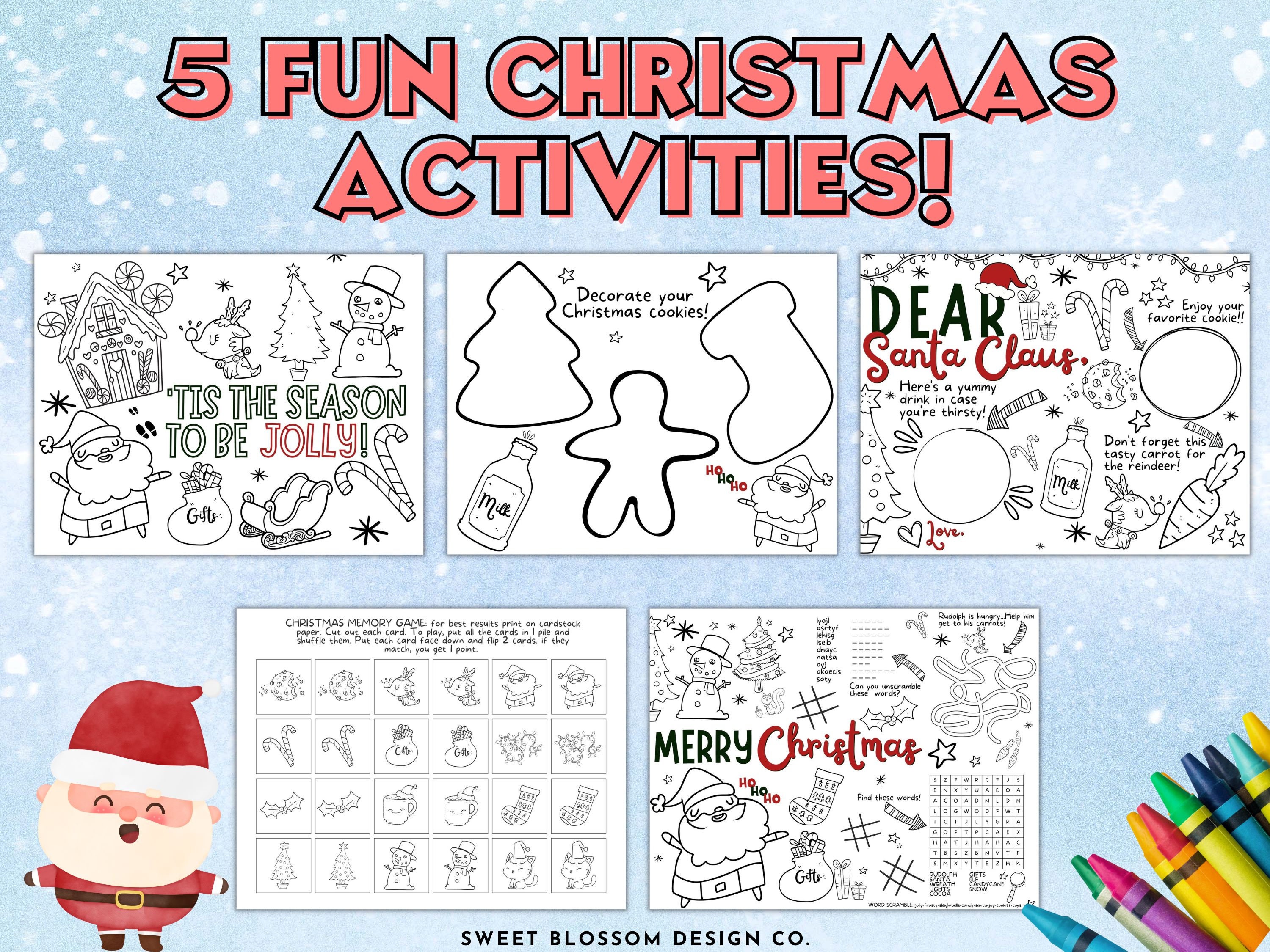 Christmas Activity Placemats, Kids Coloring Placemats Pack of 5 ...