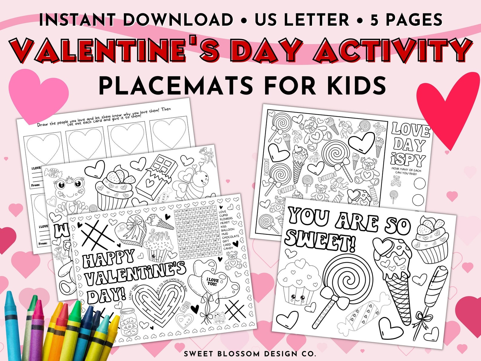 Valentine's Day Activity Placemats, Kids Placemats, Printable Activity ...