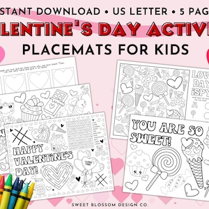 Valentine's Day Activity Placemats, Kids Placemats, Printable Activity ...