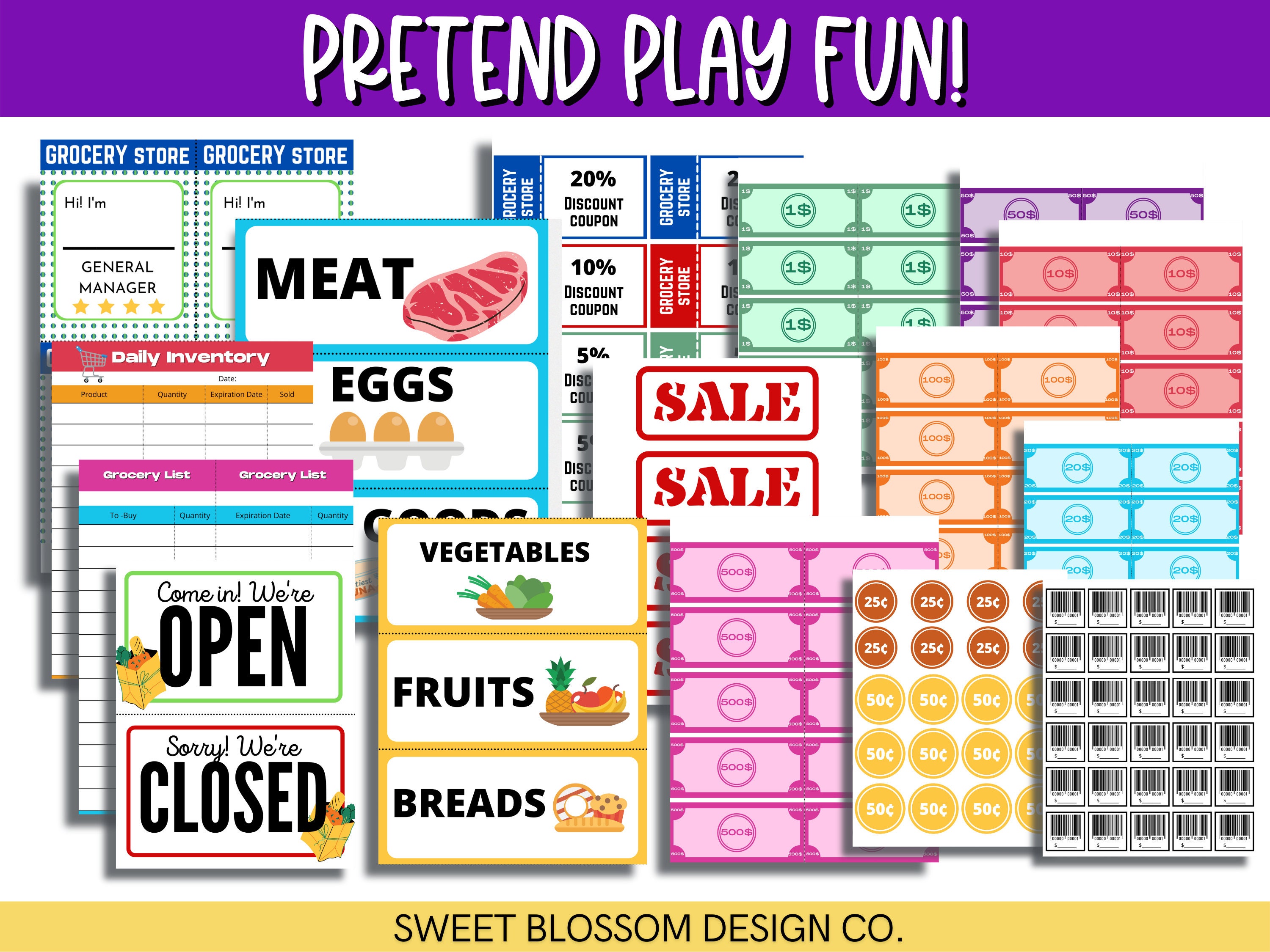 Grocery Store Play Kit, Pretend Play Grocery Play Set, Dramatic Play ...