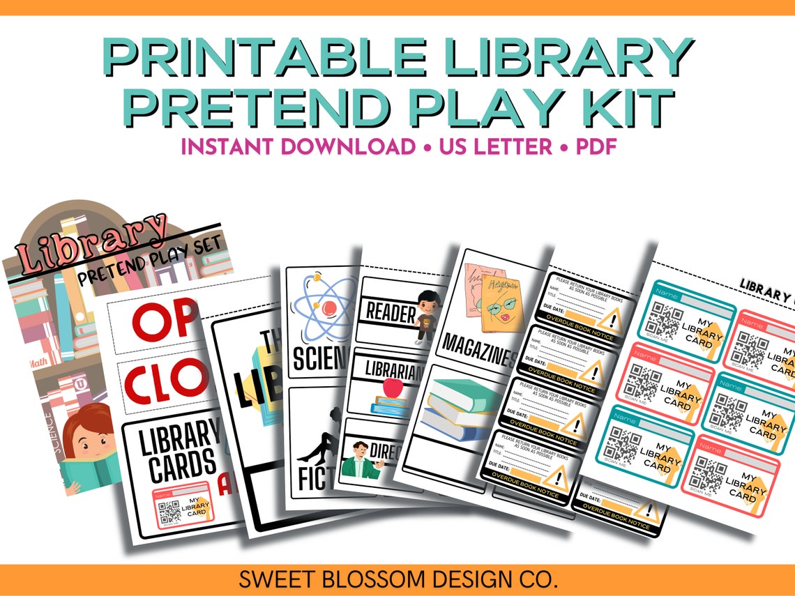 Library Pretend Play Printable, Pretend Play Library Set, Printable ...