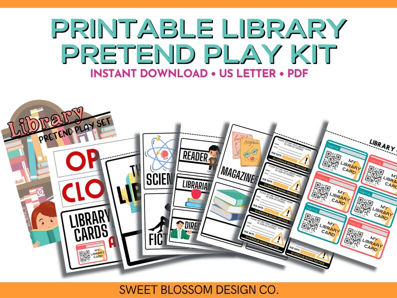 Library Pretend Play Printable, Pretend Play Library Set, Printable ...