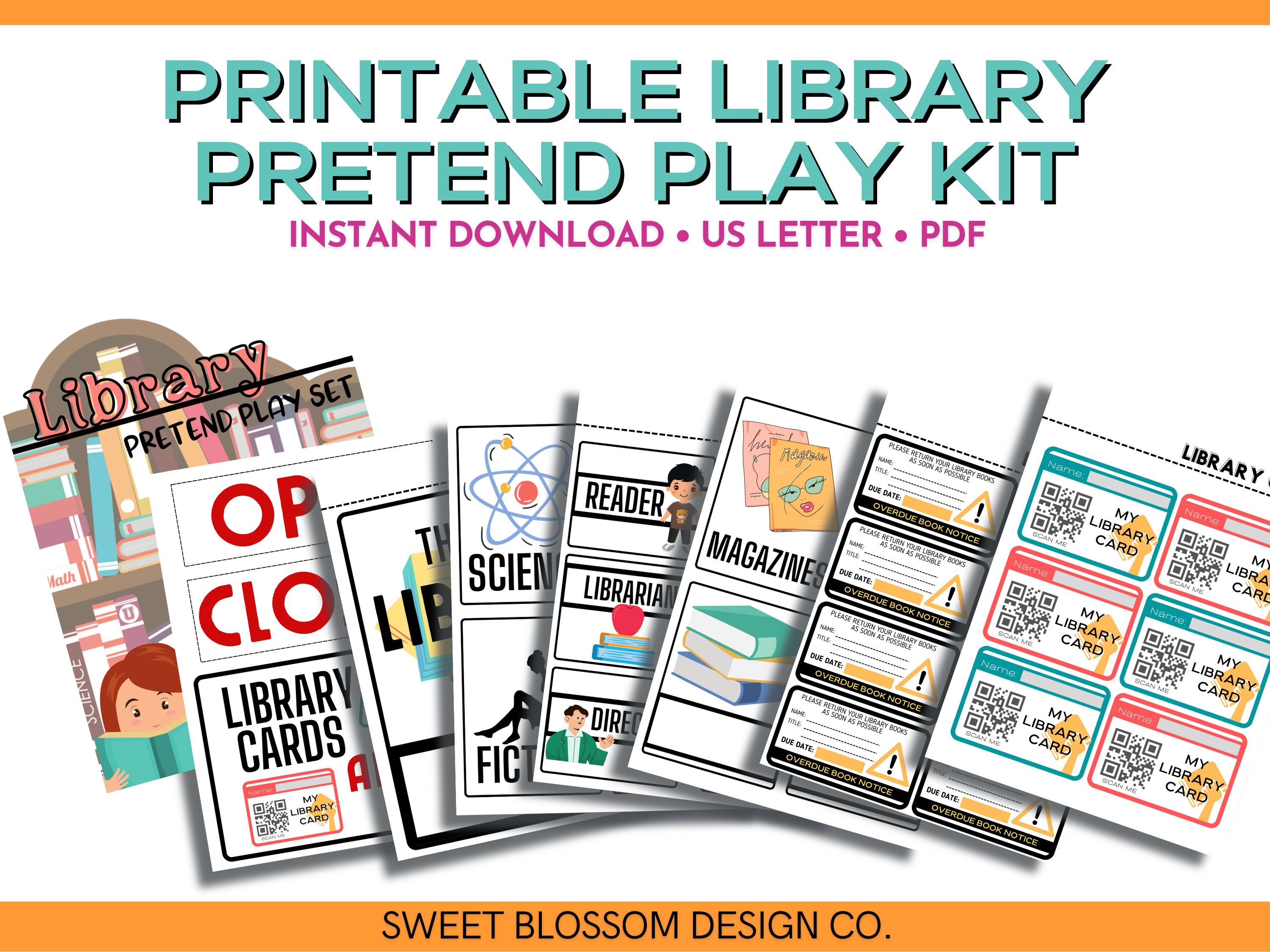 Library Pretend Play Printable, Pretend Play Library Set, Printable ...
