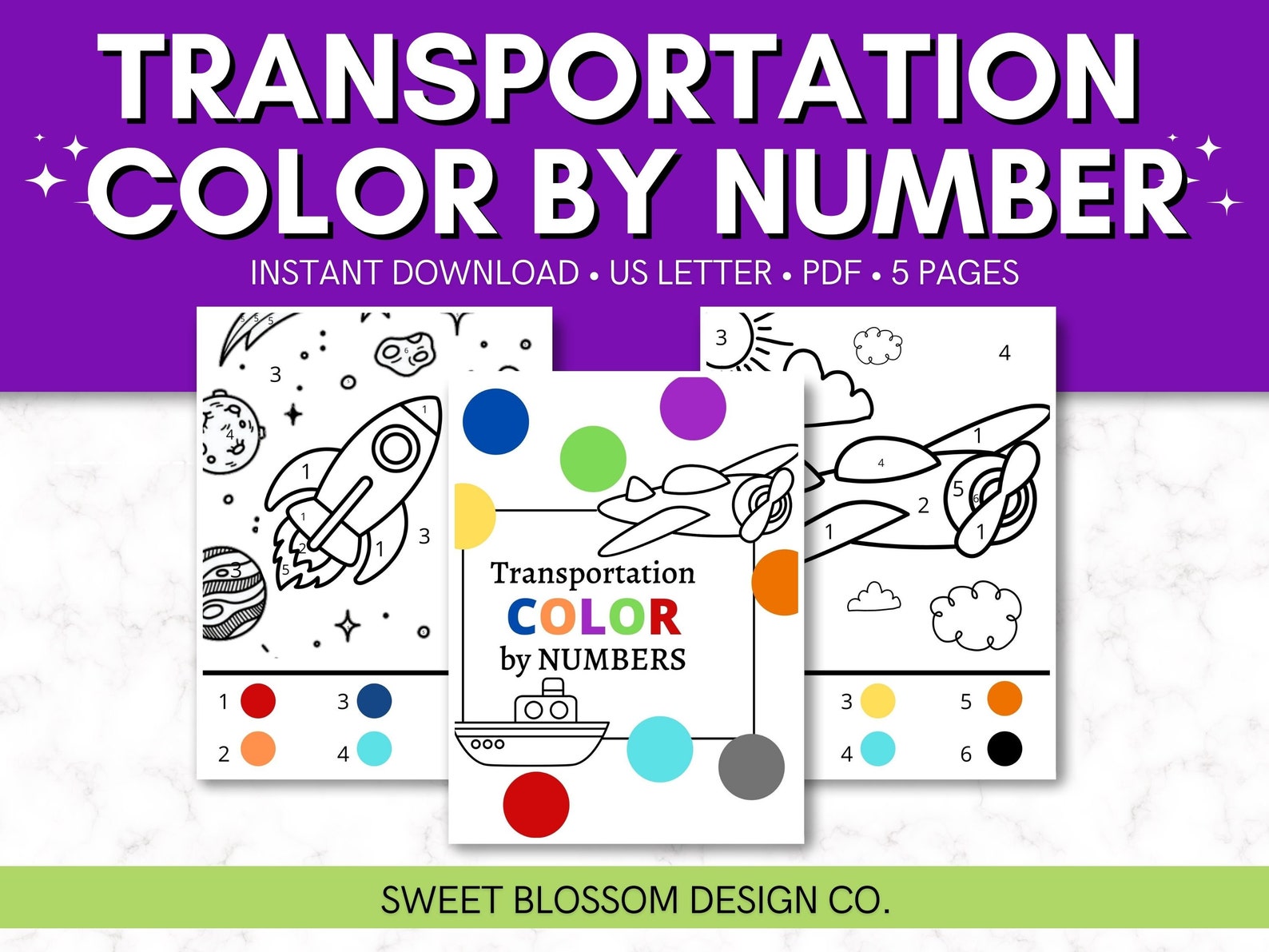 Transportation Color by Number, Coloring Activity, Coloring Pages for ...