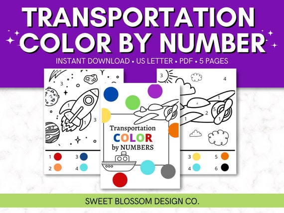 Transportation Color by Number Coloring Activity Coloring | Etsy