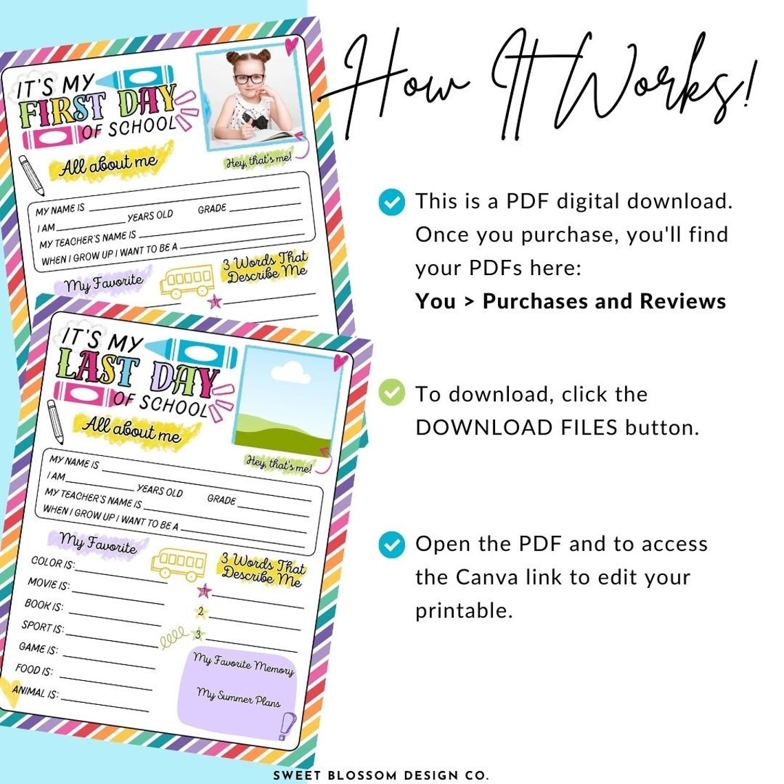 EDITABLE First Day of School All About Me Questionnaire, Last Day of ...