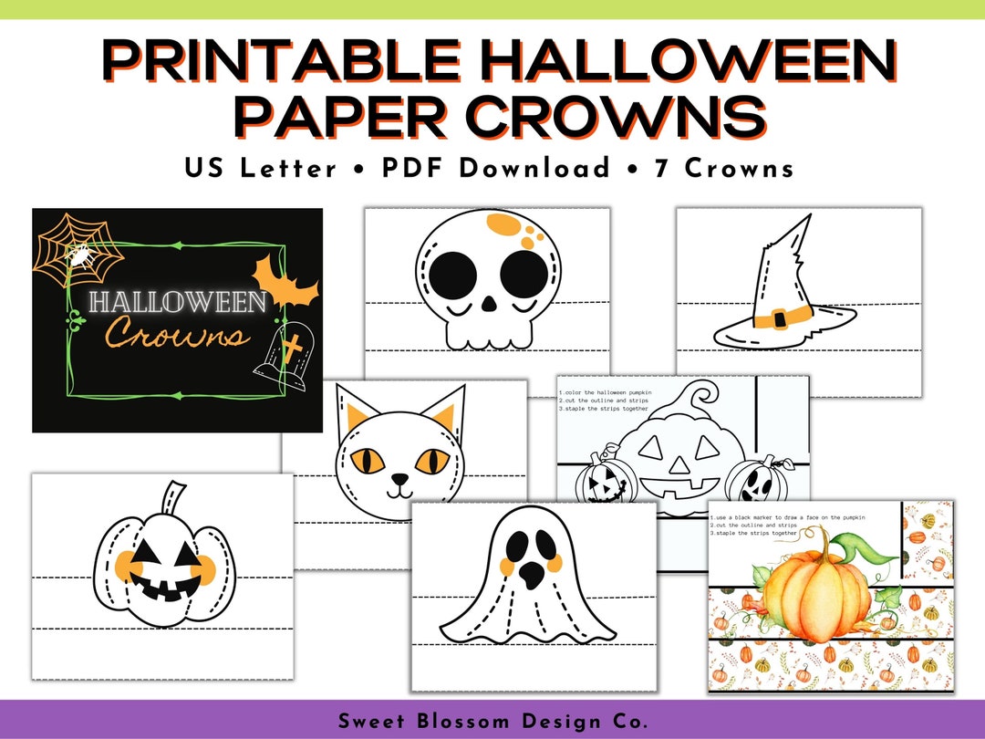 Halloween Paper Crowns, Printable Halloween Party Crowns, Pumpkin Crown ...