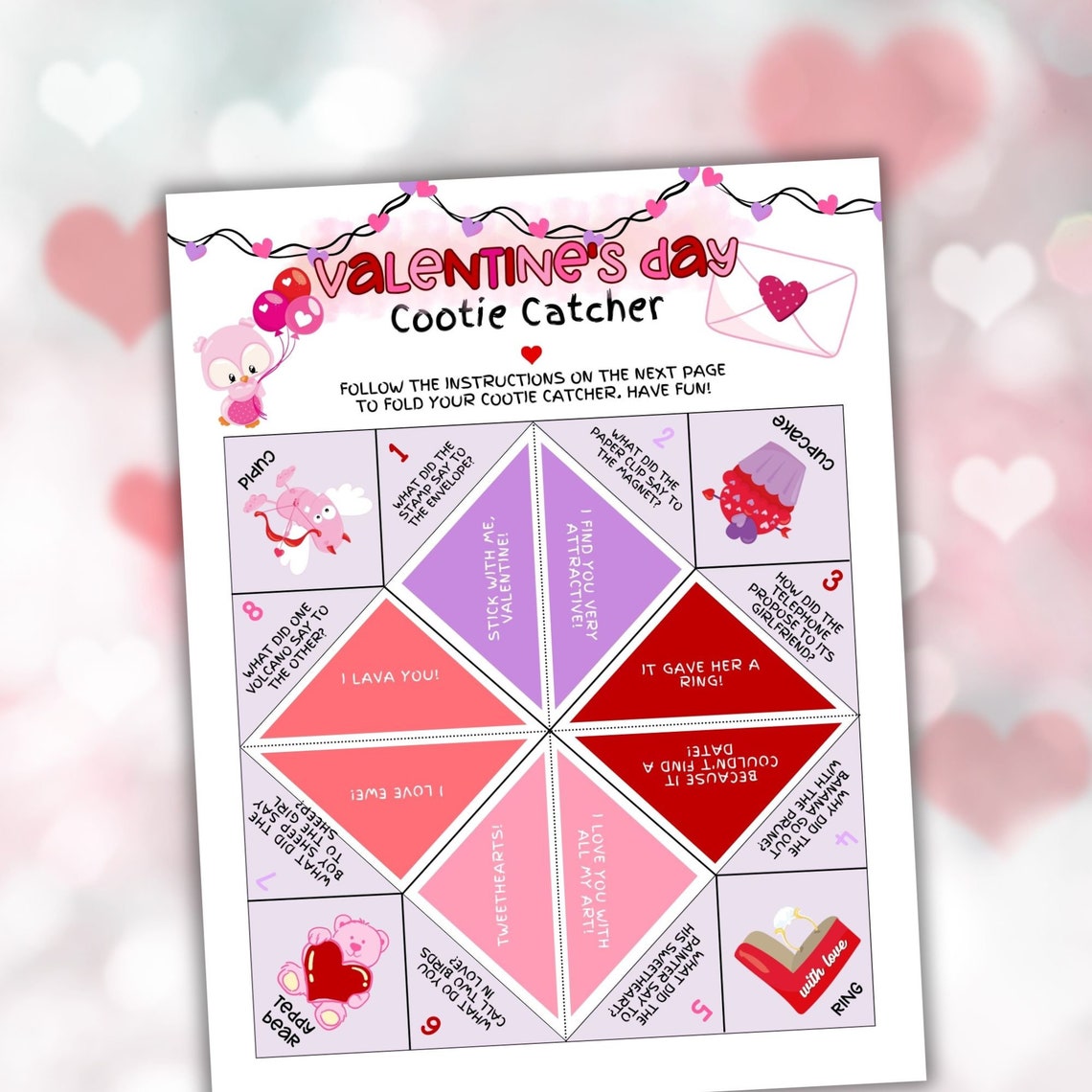 Valentine's Day Cootie Catcher, Cootie Catcher, Valentine's Day Joke ...