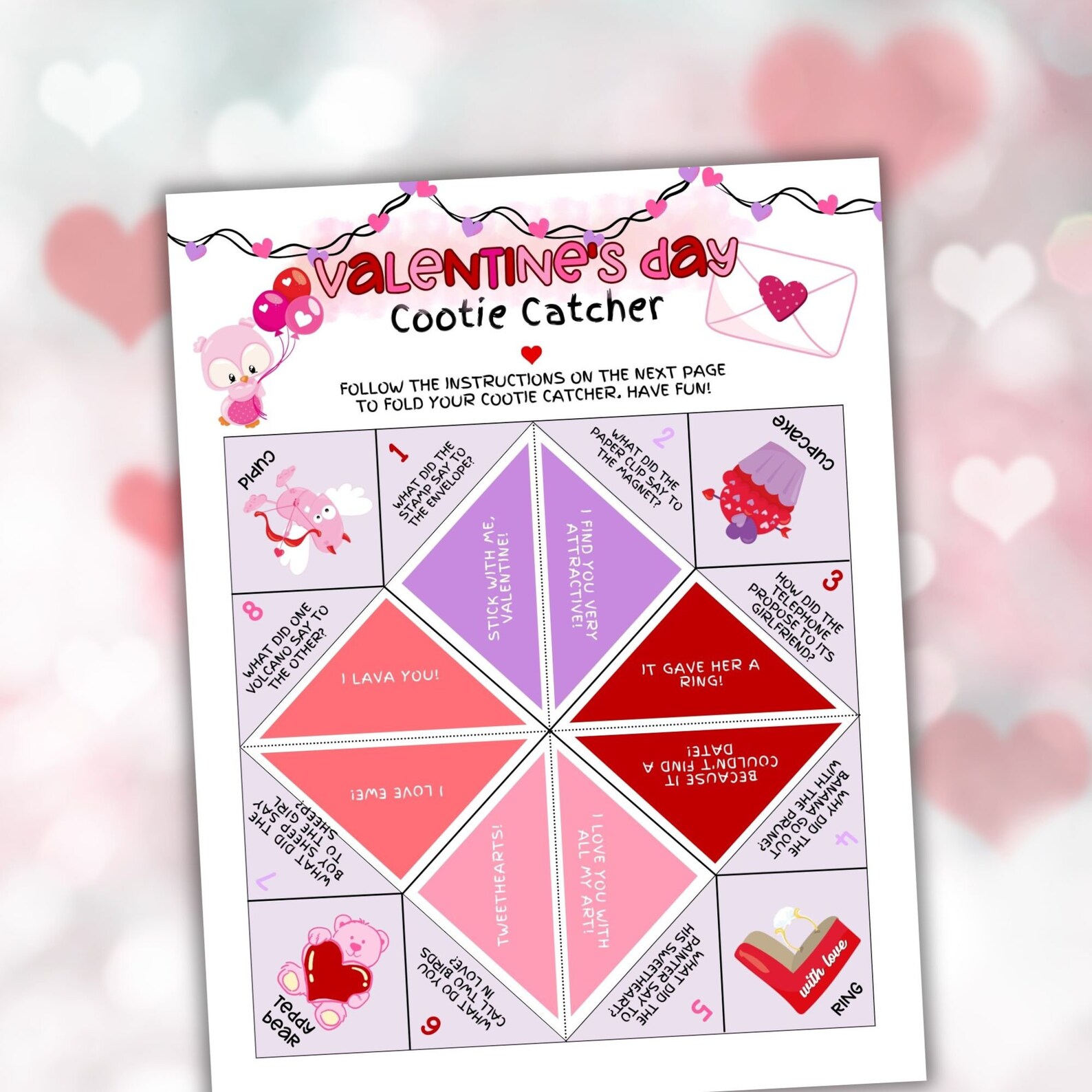 Valentine's Day Cootie Catcher, Cootie Catcher, Valentine's Day Joke ...