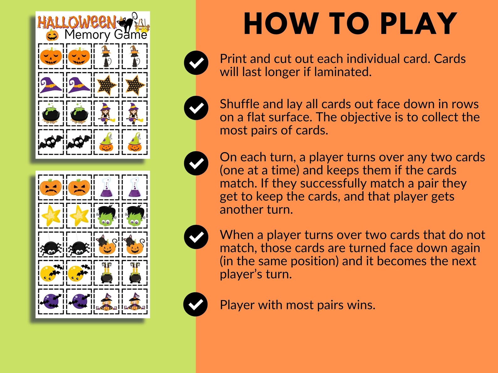 Halloween Memory Game, Printable Halloween Matching Game, Kids Memory ...