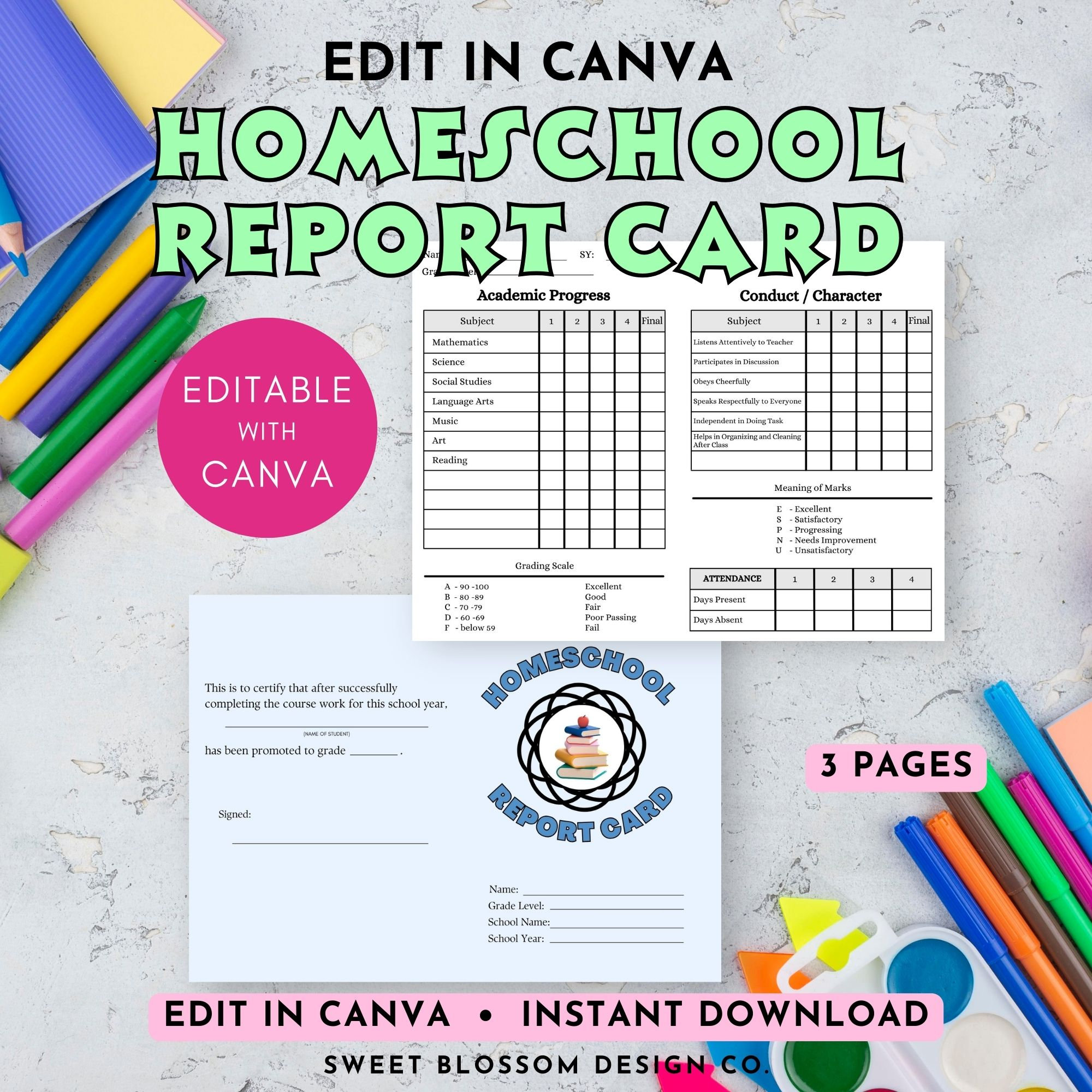 Editable Homeschool Report Card, Homeschool Progress Report, Report ...