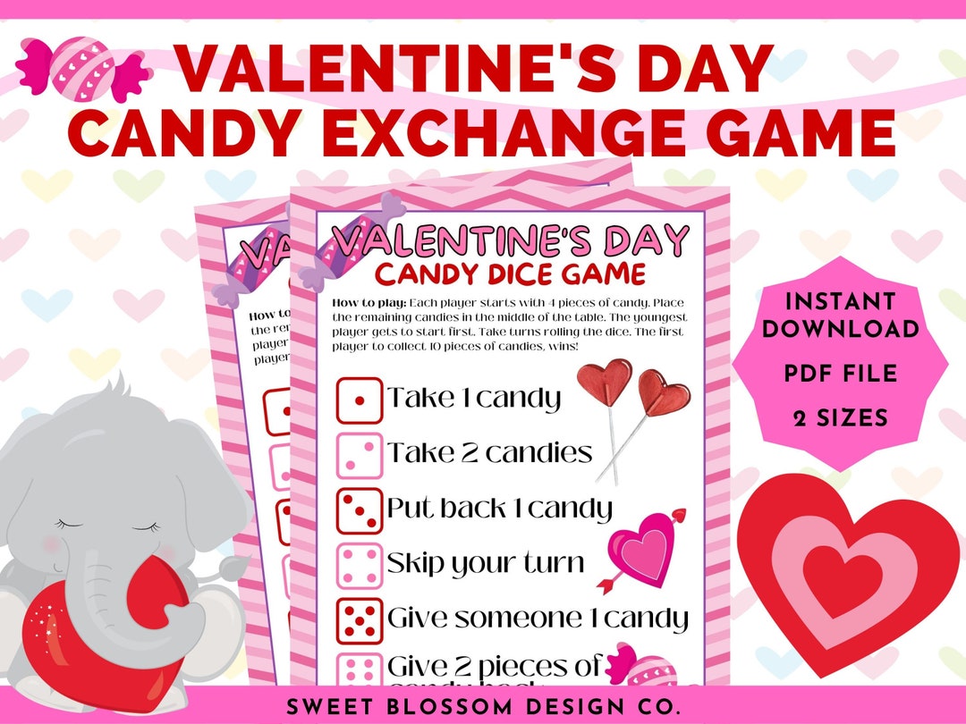 Valentine's Day Candy Dice Game, Valentine's Party Game, Printable ...