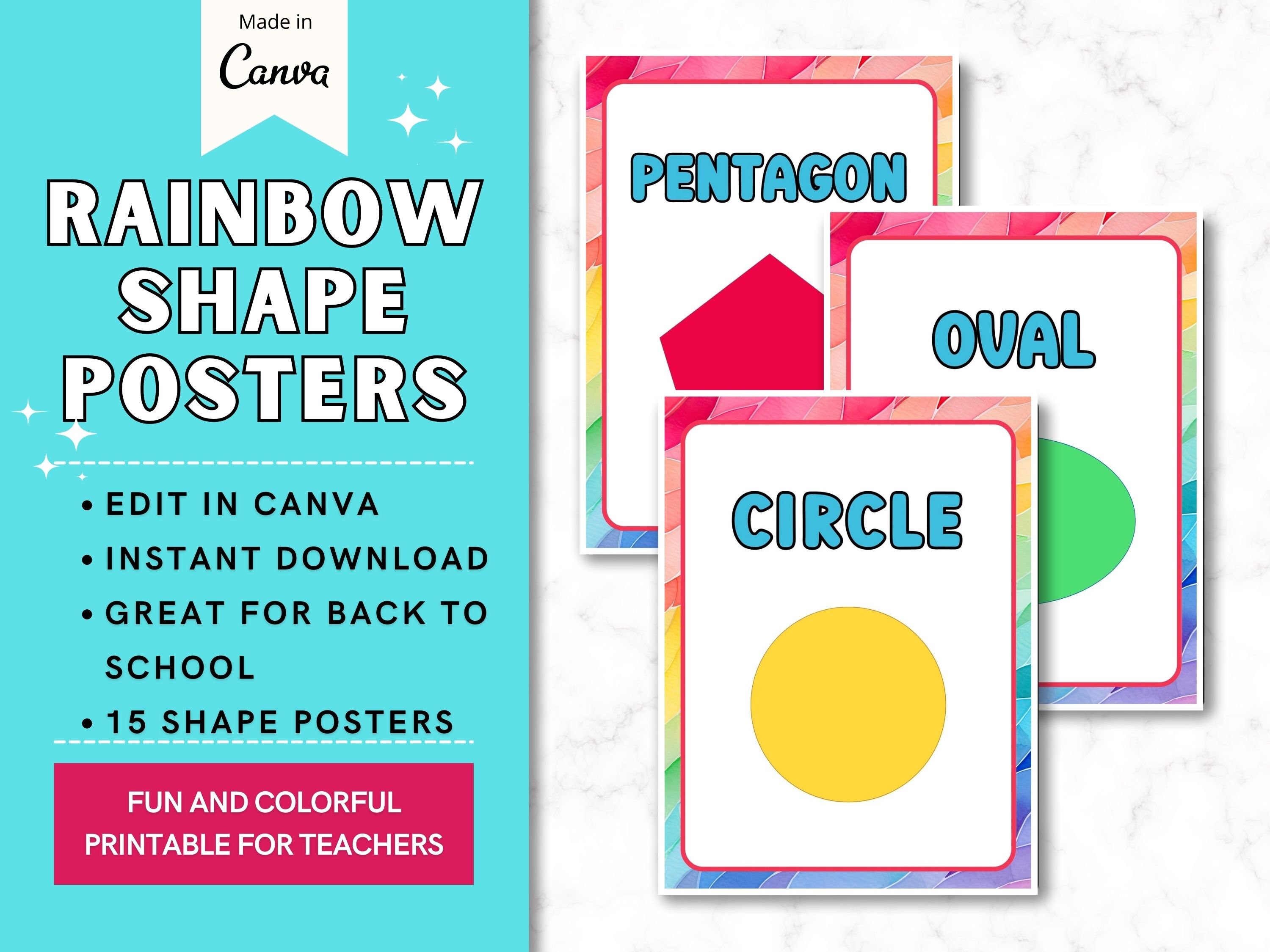 Colorful Shape Posters, BOHO Classroom Decor, 15 Rainbow Shape Posters ...