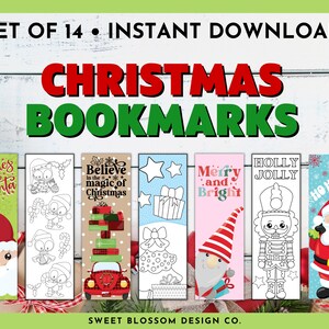 Christmas Printable Bookmarks, Christmas Coloring Bookmarks, Holiday ...