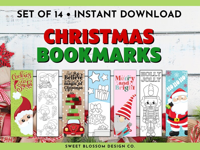 Christmas Printable Bookmarks, Christmas Coloring Bookmarks, Holiday ...